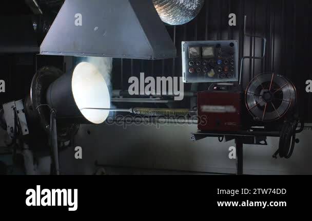 Welding robots movement in a weld for the trommel screen. Overlay ...