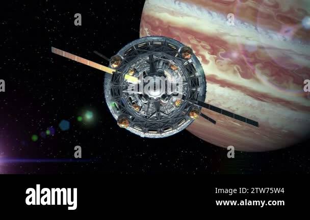 Flight through the door of the sci-fi spaceship on background of ...