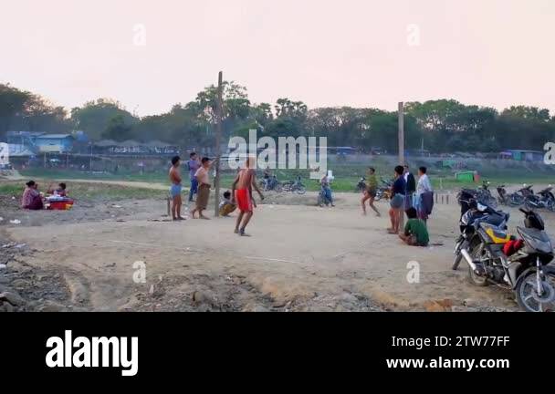 MANDALAY, MYANMAR - FEBRUARY 21, 2018: National Burmese game - chinlone ...