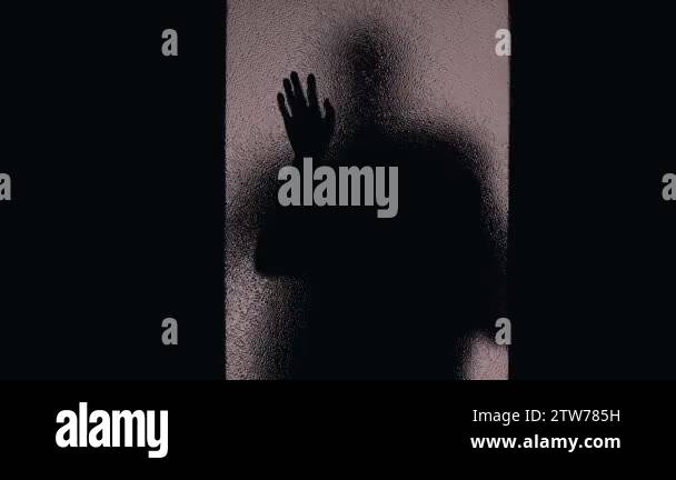 Helpless female silhouette knocking door, maniac killing victim with ...