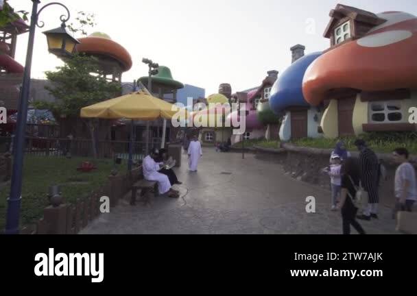 Territory of the amusement Smurfs Village in Motiongate at Dubai Parks and Resorts stock footage ...