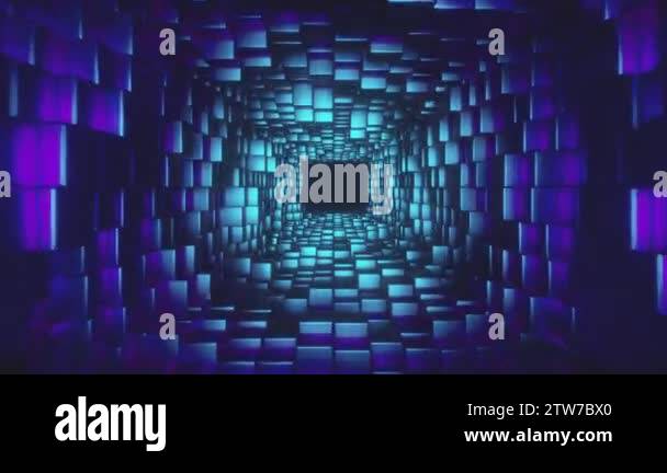 Abstract flying in futuristic corridor, seamless loop 4k background, fluorescent ultraviolet ...