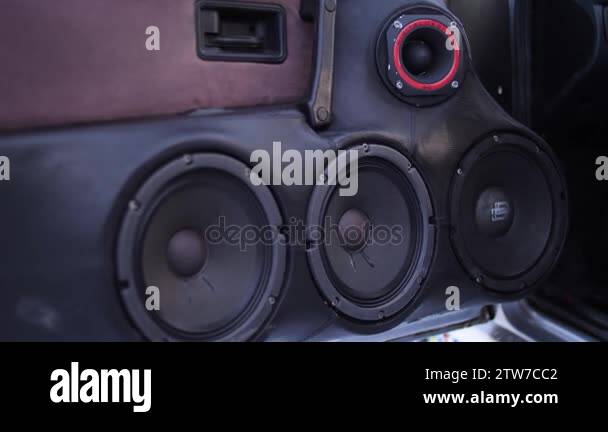 Car audio system close up honeycomb in front door panel,Car radio ...