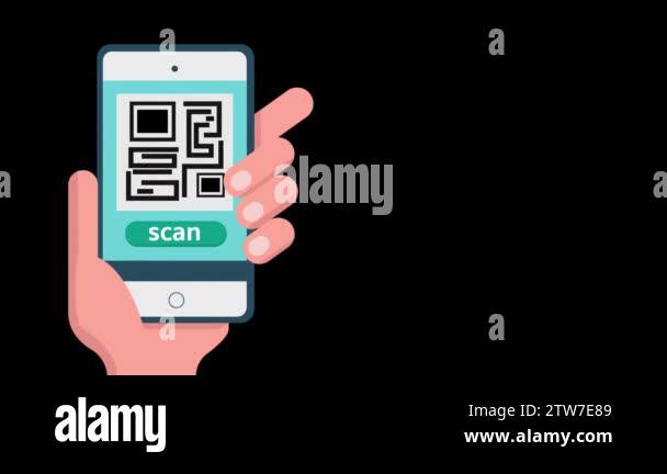 Hand holding phone and click scanning qr code with alpha channel motion.Animation of technology ...