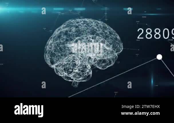 Digital brain artificial intelligence AI big data deep learning computer machine with machine ...