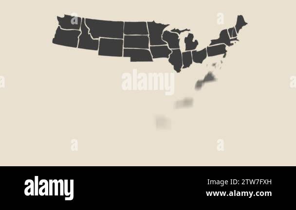 Vintage American Map Animation With States Names/ 4k animation of a ...