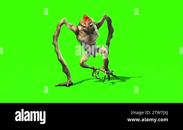 Monster Alien long Leg Walks Loop 3D Animation Green Screen Stock Video ...