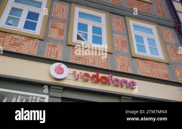 Wernigerode, Germany, May 2018: The sign of Vodafone is one of the ...