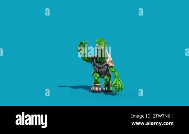 Alien Turtle Armor Run Jump Blue Screen 3D Renderings Animations Stock ...