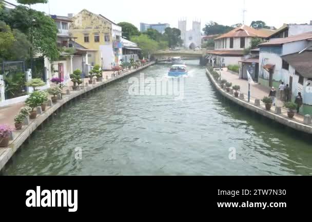Melaka, Malaysia - circa February, 2019: boat cruise water canal ...