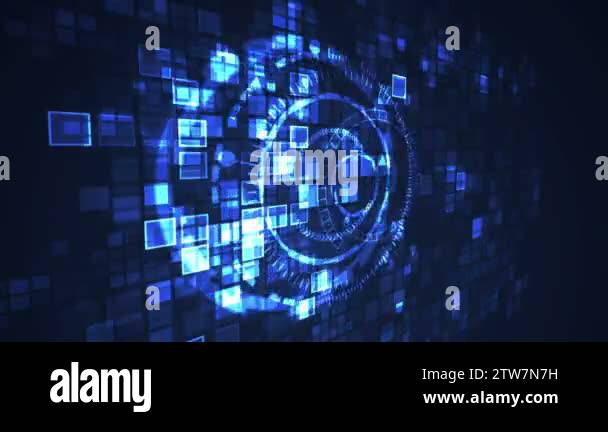 Abstract circle cyber digital technology seamless looping motion graphic animation blue color ...