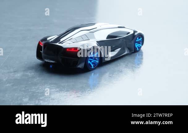 black futuristic electric car with blue light. Concept of future ...
