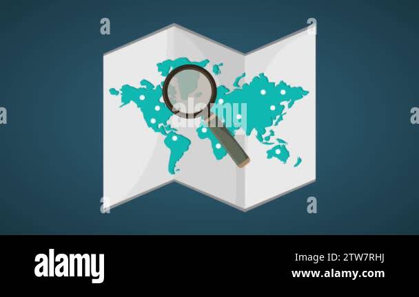Searching locations on world map HD definition Stock Video Footage - Alamy