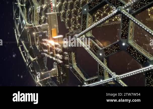 Deep space animation of a honeycomb geodesic structure rotating around ...