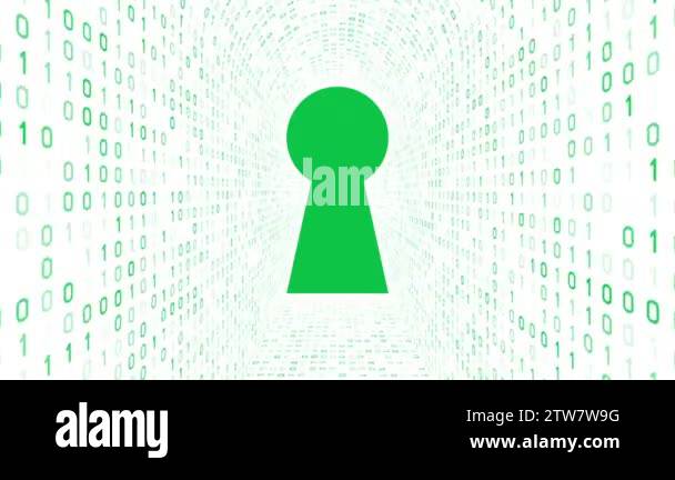 Green keyhole icon form green binary tunnel on white background ...