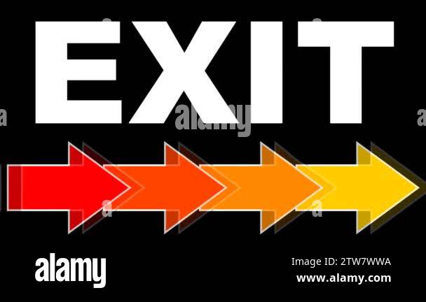 Exit - white title with arrows in fiery colors, red, orange, yellow ...