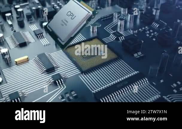 3D animation Circut board. Technology background. Central Computer Processors CPU concept ...