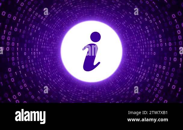 White information icon form purple binary tunnel on purple background ...