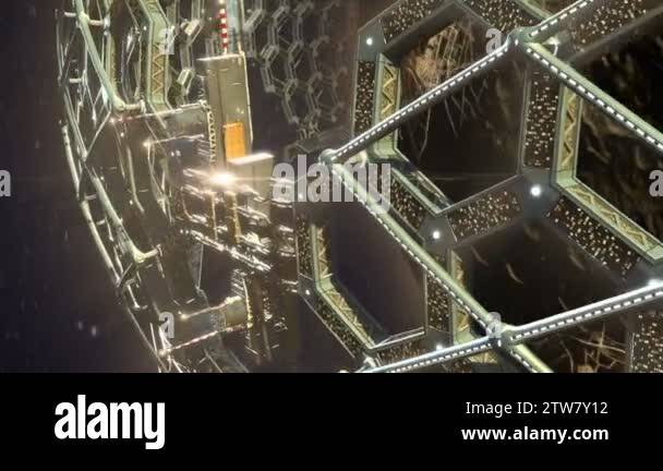 Deep space 3D animation of a honeycomb geodesic structure rotating ...