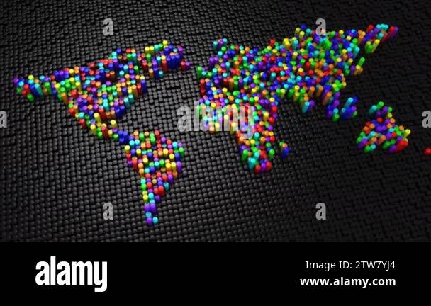 Cylinders Formed A World Map. Black background, loop (151-450 frames ...