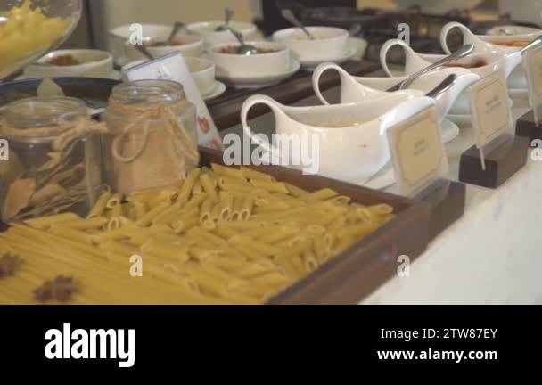 Buffet table in luxury resort hotel restaurant with assorted food ...