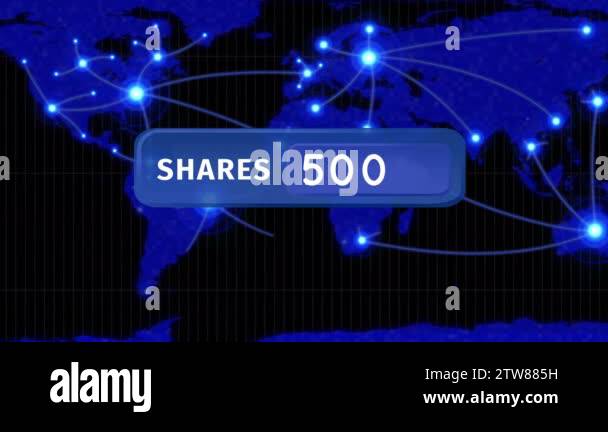 Digitally generated animation of a social share button with increasing numbers with background ...