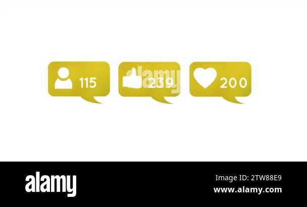 Digital animation of social media icons showing increasing numbers of ...