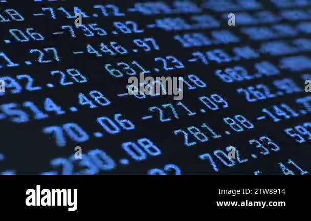 Random Data Digits, Across Maco LCD. Moving close up on randomized positive and negative decimal ...