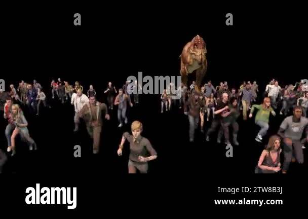 Dinosaur Roar People Run Away Terrified Front Alpha Matte 3D Rendering ...