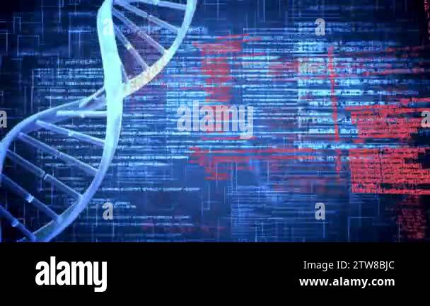 Digitally generated animation of DNA double helix against a background ...