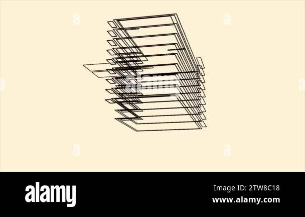 Architecture wireframe with a 3D model of building. Animation. Rotating ...