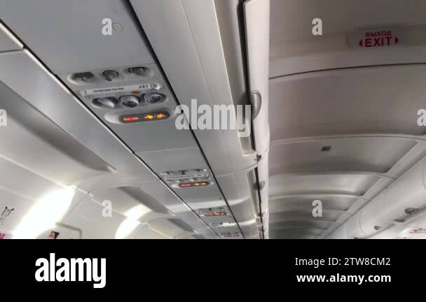 No smoking and seatbelt signs turning on before flight taking off and ...