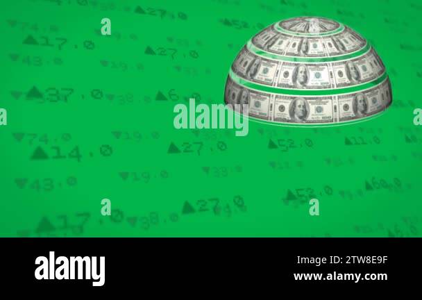 Digital animation of dollar bills formed like a globe in green ...