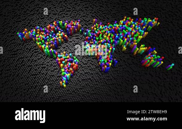 Cylinders Formed A World Map. Black background, loop, created in 4K, 3d ...