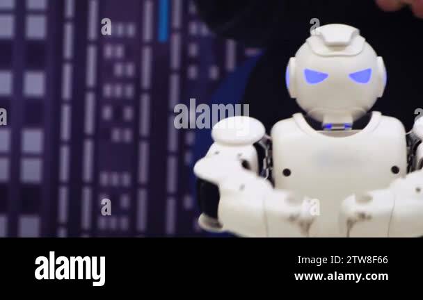 MOSCOW, RUSSIA - JANUARY 25, 2018: Humanoid robot dance. Close up of ...