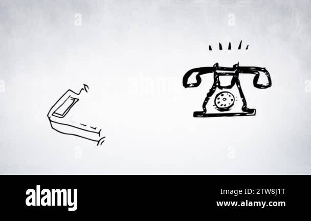 Sketch animation of two red telephones, modern on the left and a rotary ...