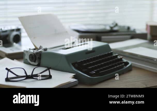 Old Fashioned Writer And Reporter Desk With Typewriter Vintage Camera