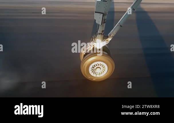 The wheel of the aircraft going to land in slow motion. The wheel ...