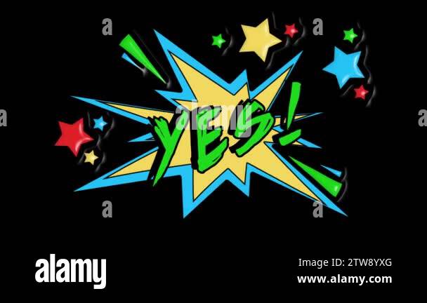 Comic strip speech bubble cartoon animation, with the message yes ...