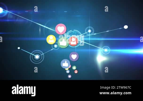 Digital animation of social media icons moving in the screen while ...