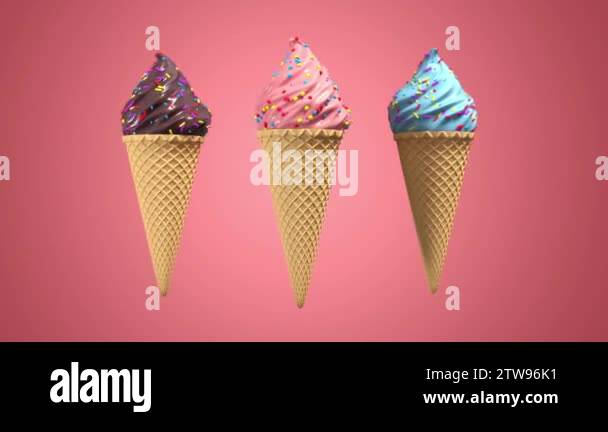 3D realistic ice cream with waffel cone and decorative sprinkles on ...
