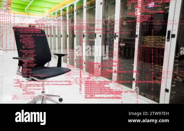 Digitally generated animation of red digital codes moving across the ...