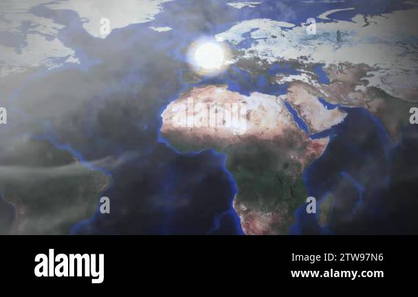 A nuclear bomb goes off as seen from an aerial space drone view ...