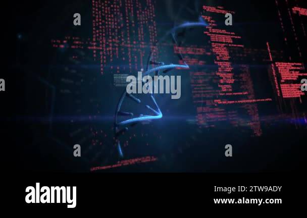 Digitally generated animation of a DNA double helix with the word evidence while background ...