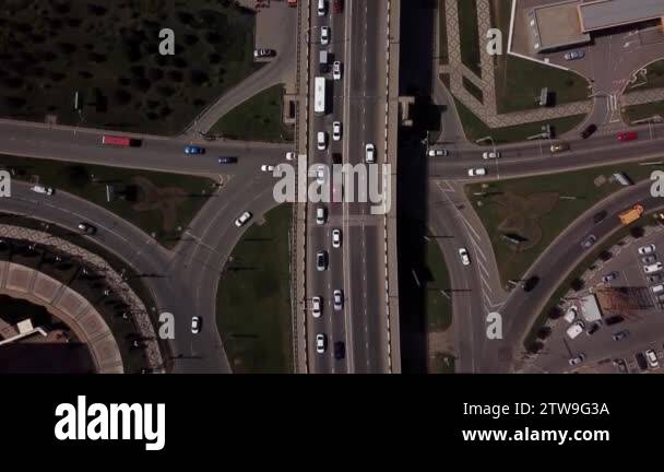 Drones Eye View - 4K overhead top down view Of Traffic Driving Over A ...