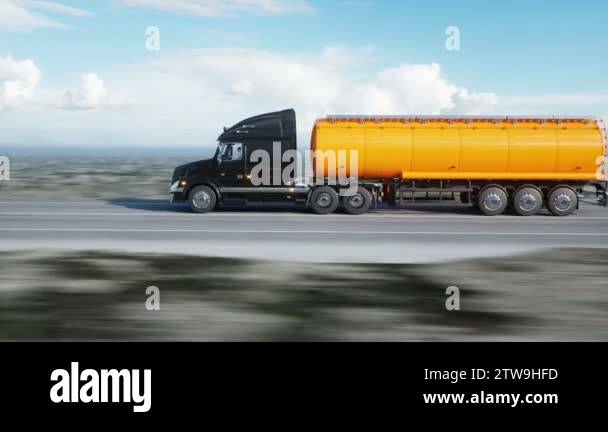 Gasoline tanker, Oil trailer, truck on highway. Very fast driving ...