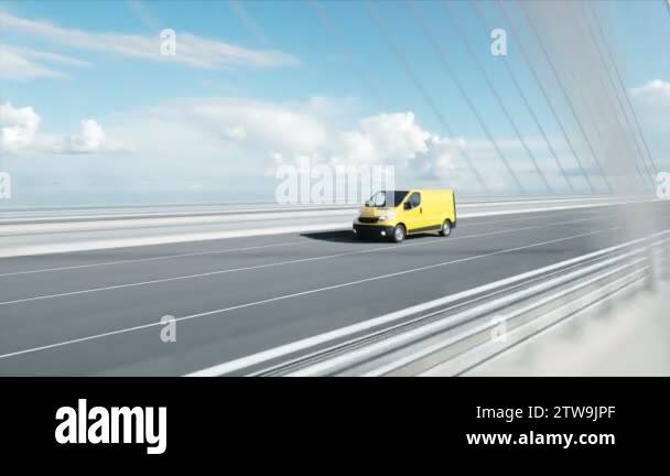 3d model of delivery car on the bridge. Very fast driving. 4k animation ...