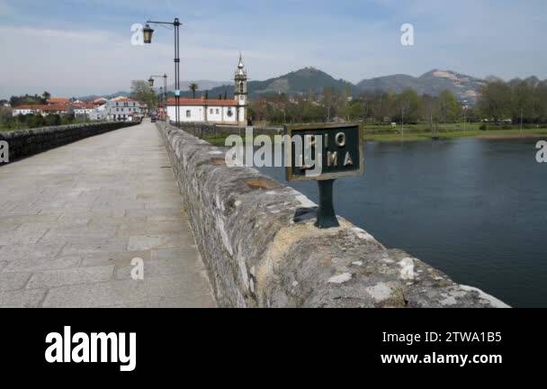 Roman bridge crossing the Rio Lima in Ponte de Lima. Camino de Santiago ...