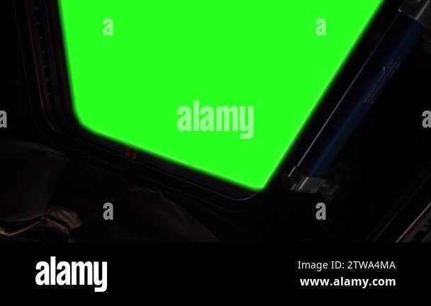 (ISS) International Space Station Window with Green Screen. Zoom Out ...