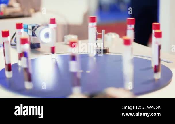 Scanning test tubes automatic test set on speed pipette carousel stand ...